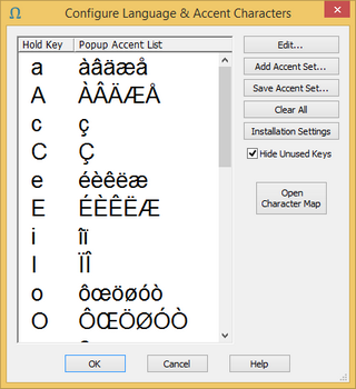 Configure Language and Accent Characters Dialog